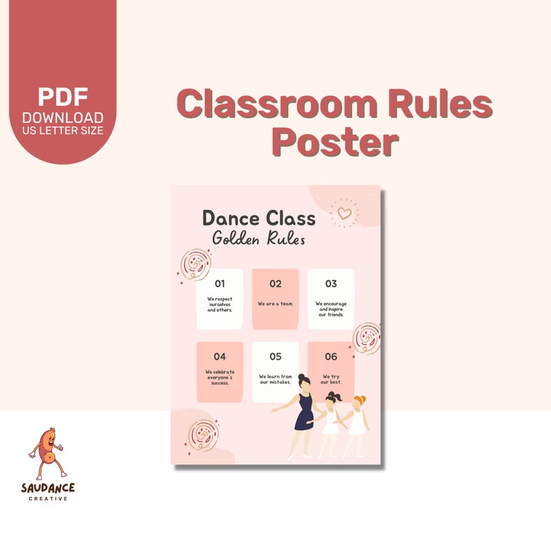 Rose Dance Class Classroom Rules Poster - Dance Studio - Digital ...
