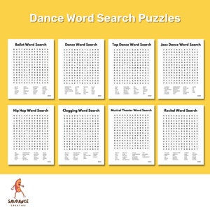 Dance Word Search Puzzle Bundle - Ballet Tap Jazz Hip Hop Clogging ...