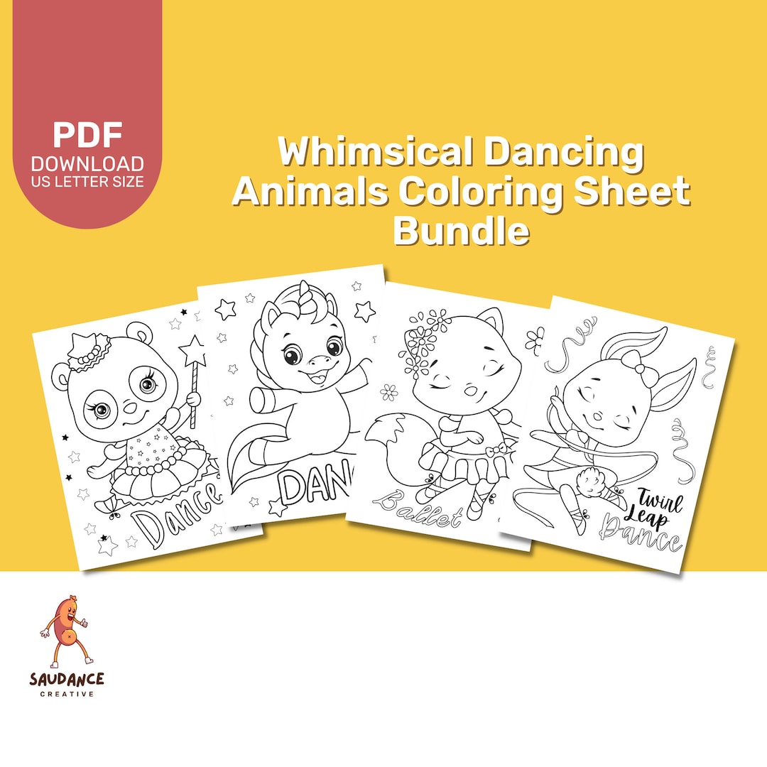 Whimsical Dancing Animals Coloring Sheet Bundle - Dance Teacher - Dance ...