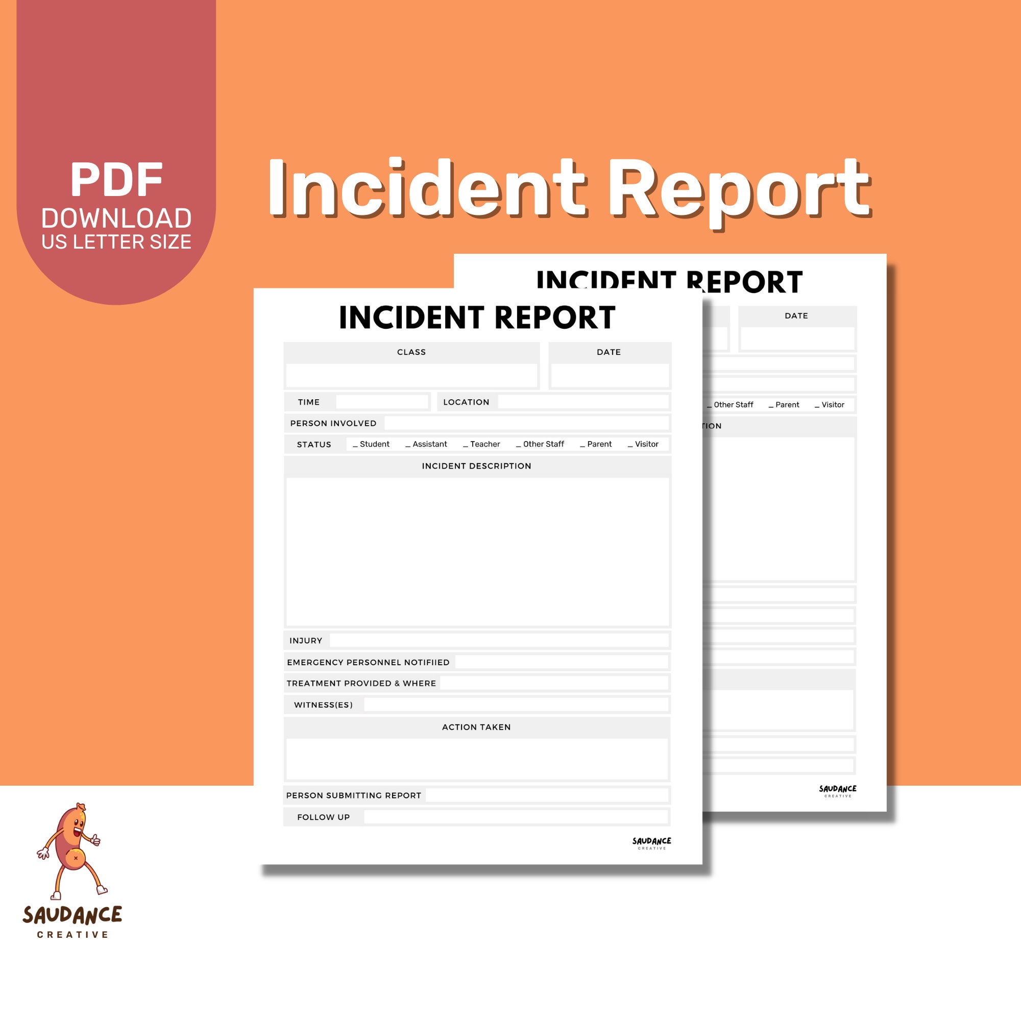 Incident Report Form Dance Studio Dance Teacher Digital | Etsy