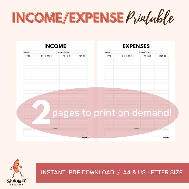 Income Expense Forms for Dance Teacher Dance Studio - Digital Download ...
