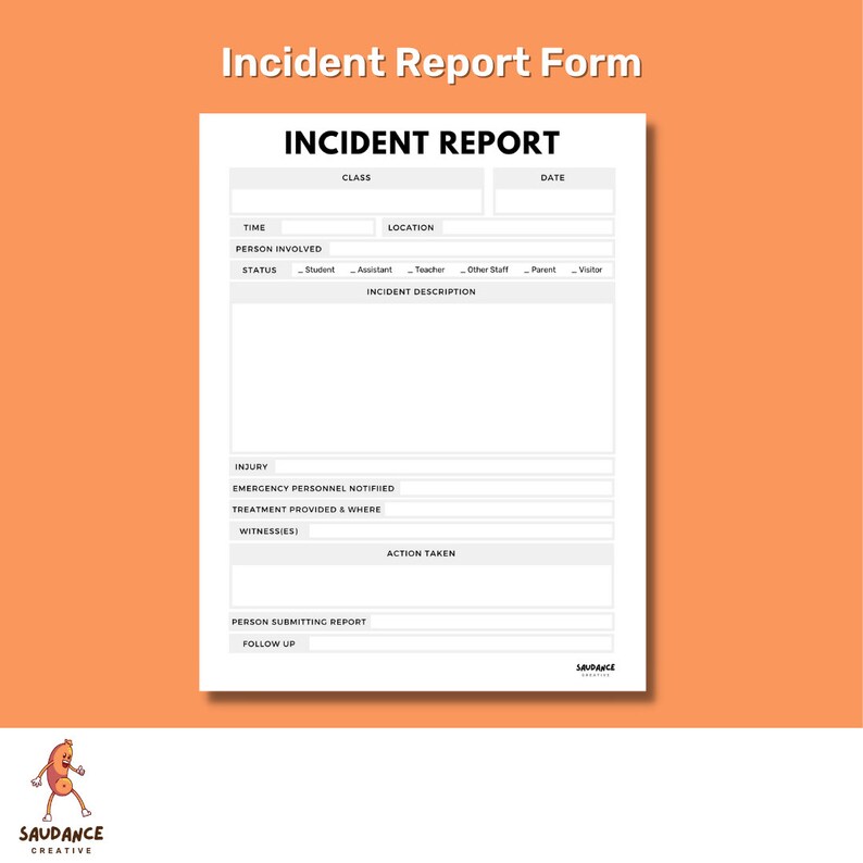 Incident Report Form Dance Studio Dance Teacher Digital | Etsy UK