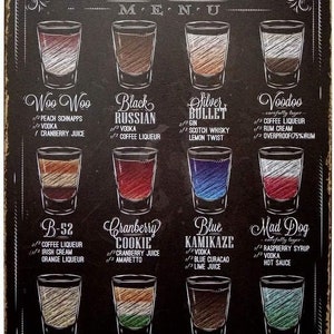 Shots Drink Menu Retro Metal Aluminum Tin Sign Vintage - Etsy