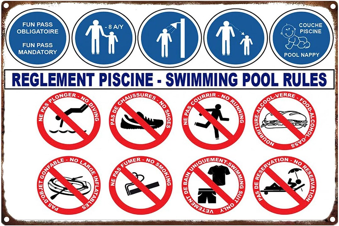 Reglement Piscine - Pool Rules Metal Aluminum Tin Sign Vintage - Etsy
