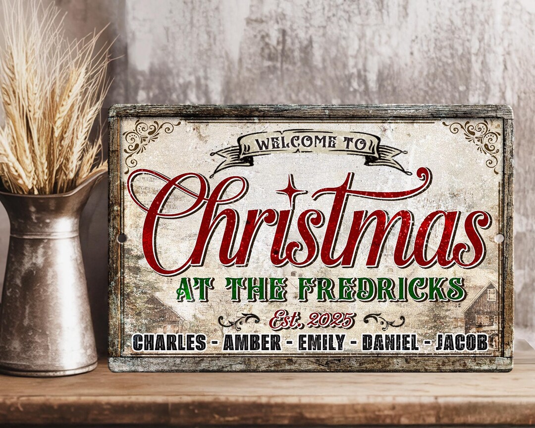 Personalized Christmas Name Sign Wall Décor, Welcome to Christmas Metal ...