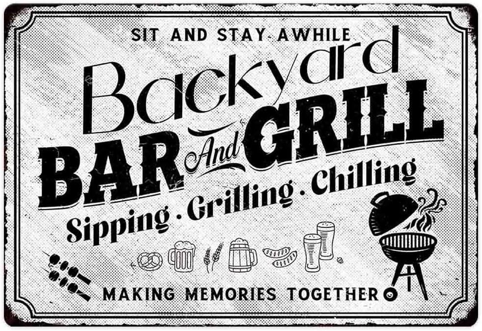 Sit and Stay Awhile Backyard Bar and Grill Metal Aluminum Tin Sign ...