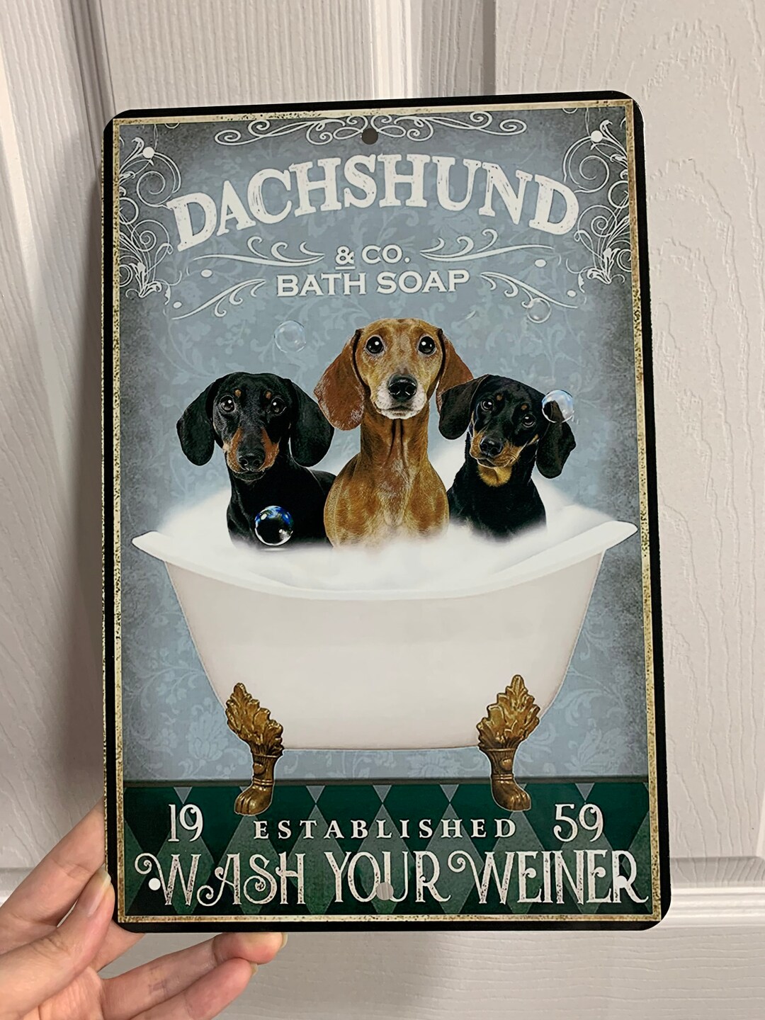 Bathroom Funny Dachshund Wash Your Weiner Retro Metal Aluminum Tin Sign ...