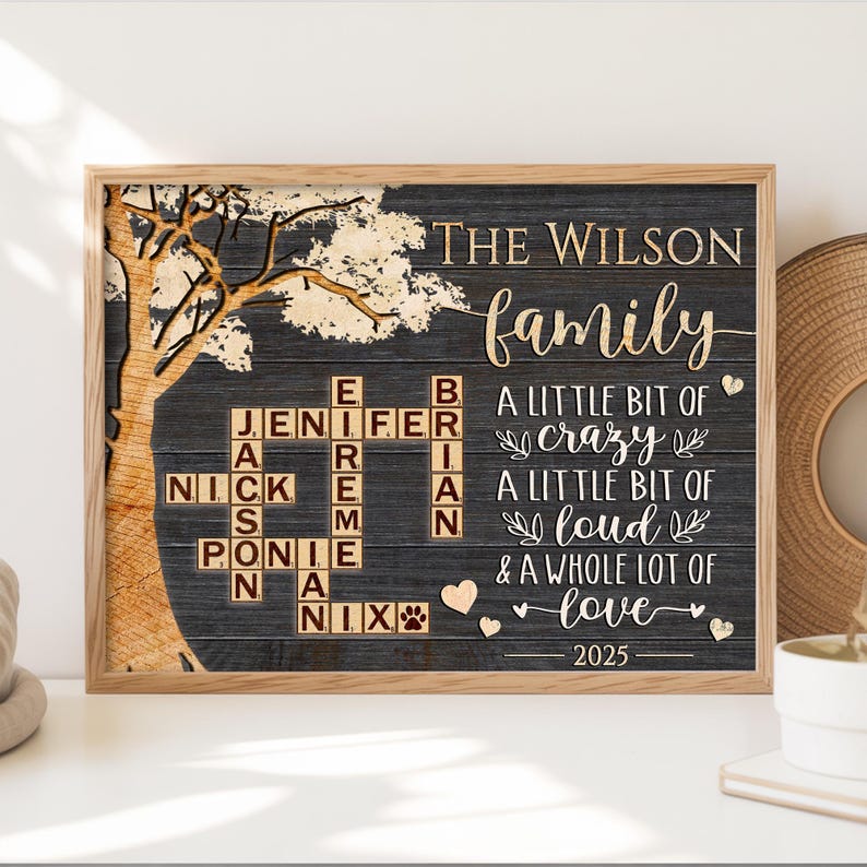 Personalized Family Name Crossword Puzzle Art, Family Tree Gifts, Gift ...