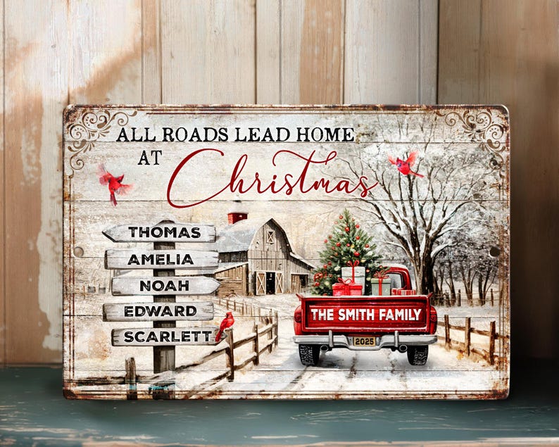 Personalized Family Christmas Sign 2025, at Christmas All Roads Lead ...