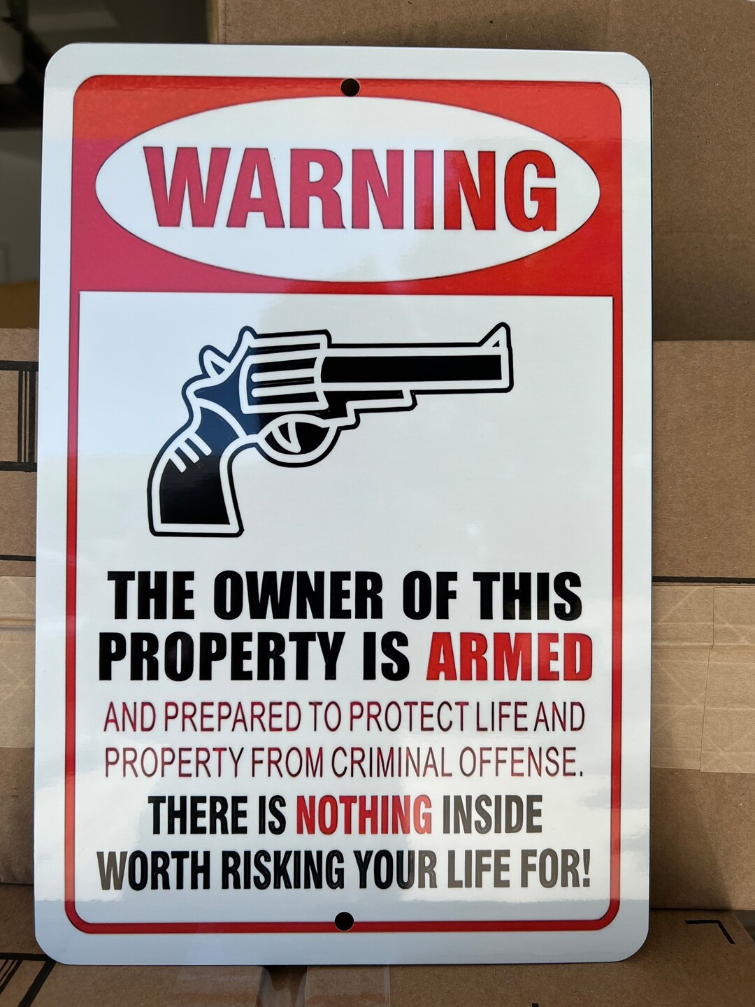 Warning the Owner of This Property is Armed Retro Metal Aluminum Tin ...