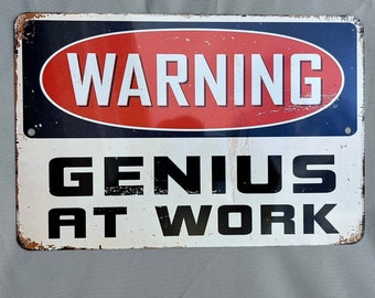 Genius at Work Warning Sign Gag Novelty Gift Student Employee - Etsy