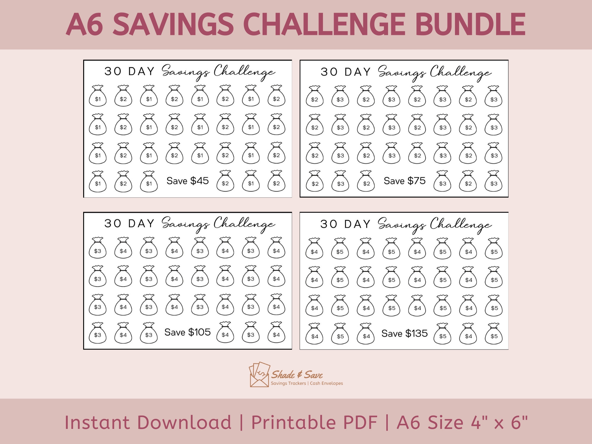 Savings Challenge Printable for Low Income Households A6 Sized 4 X 6 ...