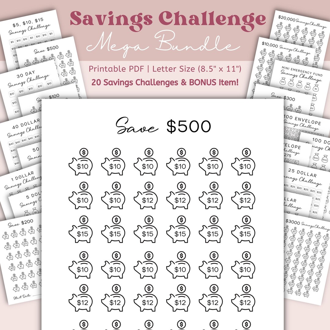 Savings Challenge Printable Savings Challenge Bundle Set of 20 Easy to ...