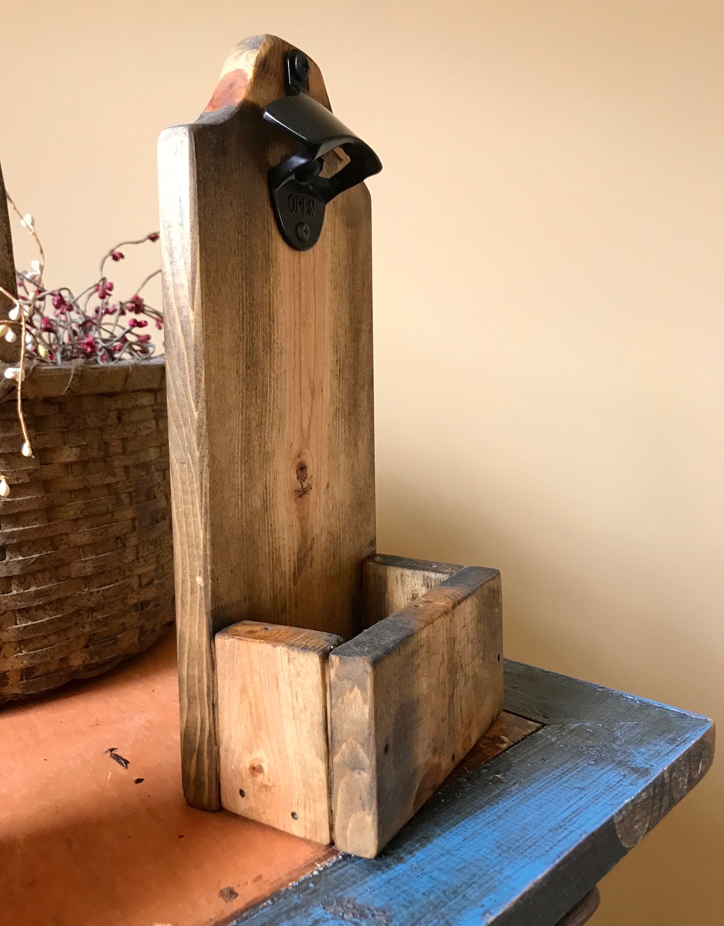Jacobean Stained Wooden Wall Mounted Beer Opener, Mancave Gifts for Dad ...