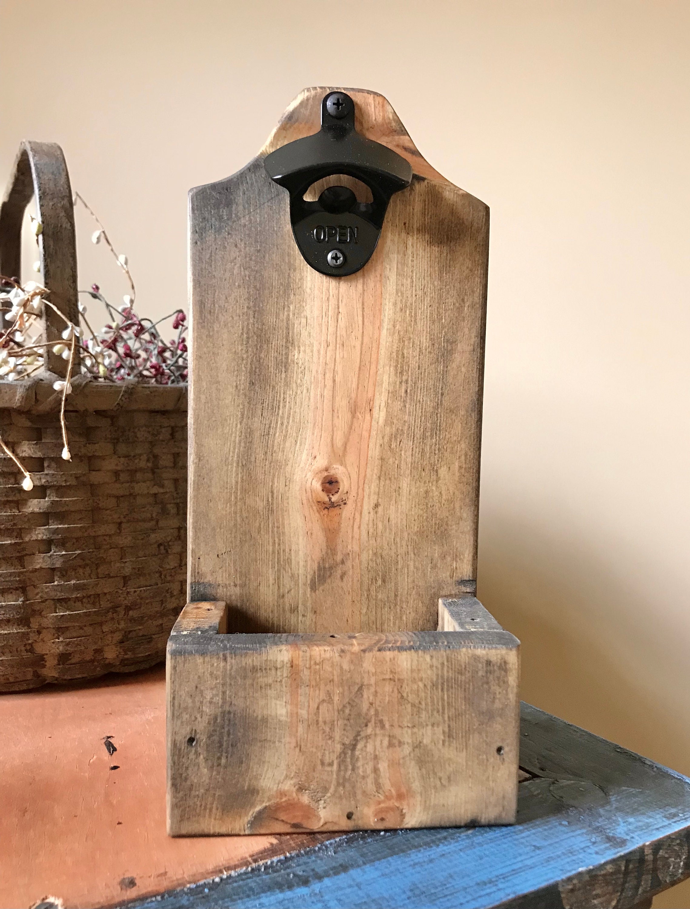 Jacobean Stained Wooden Wall Mounted Beer Opener, Mancave Gifts for Dad ...