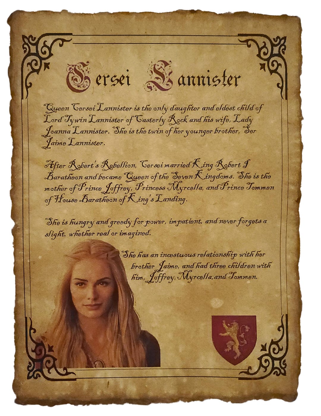 Cersei Lannister Scroll Art Game of Thrones Gift Wall Art Print ...