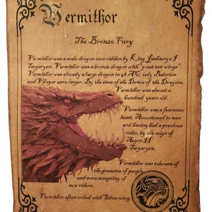 Vermithor Dragon Art Print, Dragon Scroll Wall Art Gift Targaryen ...