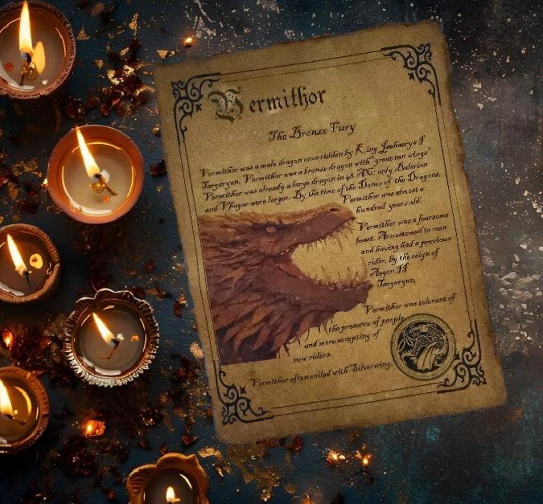 Vermithor Dragon Art Print, Dragon Scroll Wall Art Gift Targaryen ...