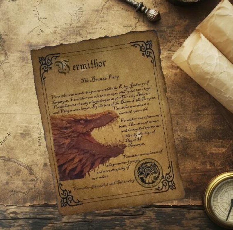 Vermithor Dragon Art Print, Dragon Scroll Wall Art Gift Targaryen ...