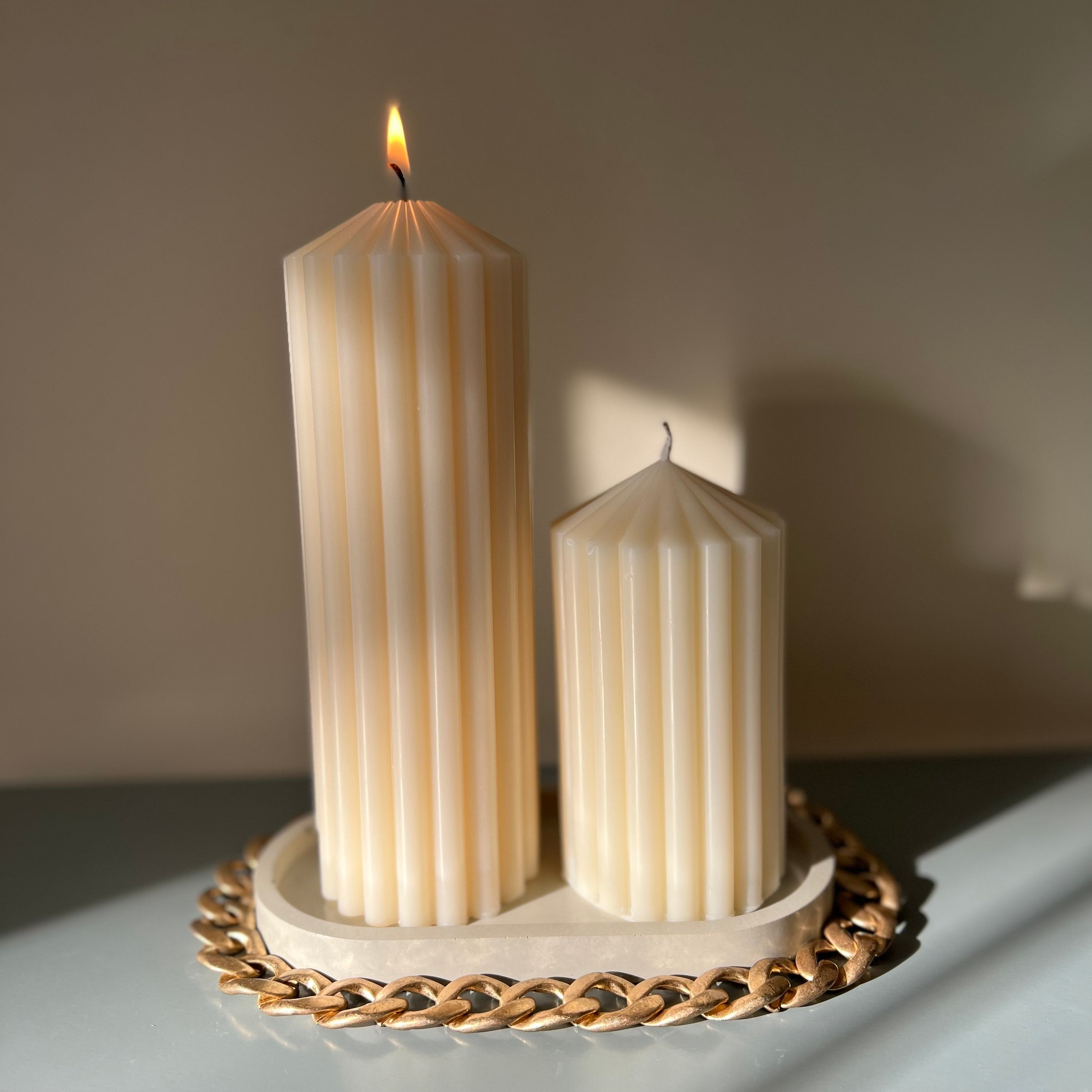 Set of 2 Ribbed Pillar Candles Pillar Soy Wax Candles - Etsy