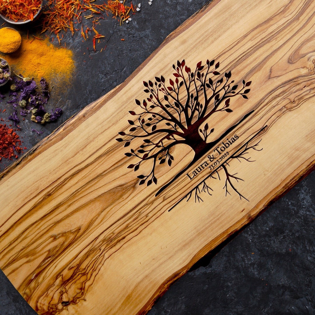 Personalized Olive Wood Tree of Life Board – Wedding Gift With Names ...