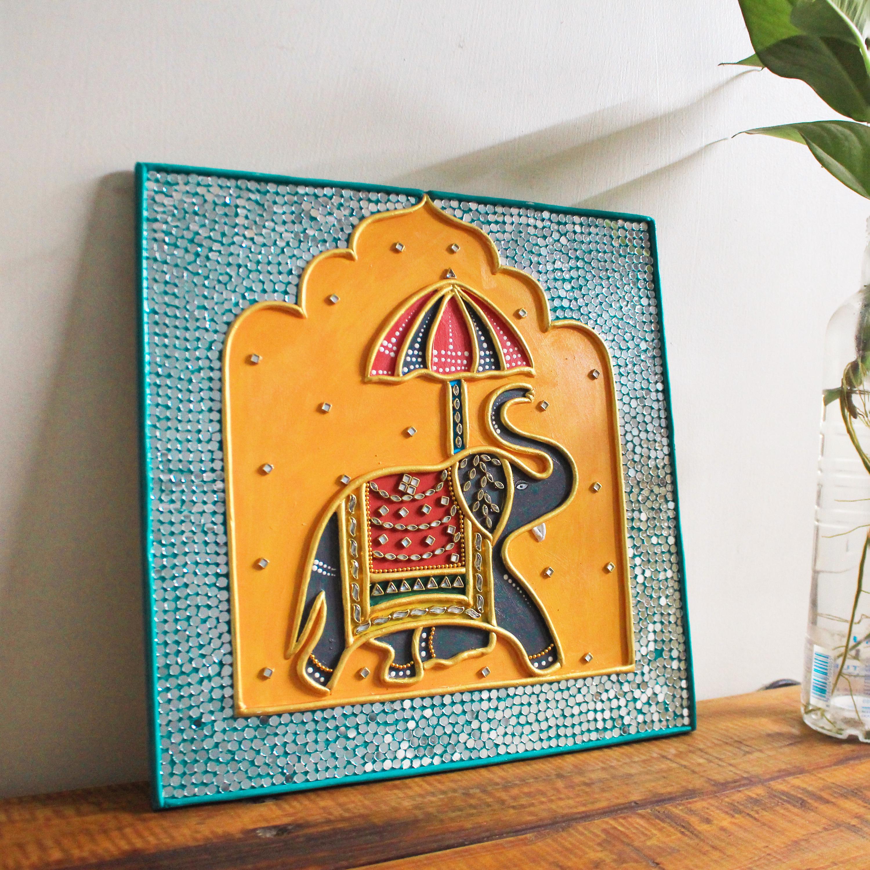 Lippan Art: Maharaja Elephant Mud & Mirror Wall Hanging - Etsy