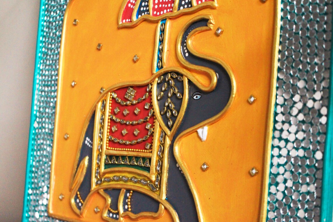Lippan Art: Maharaja Elephant Mud & Mirror Wall Hanging - Etsy