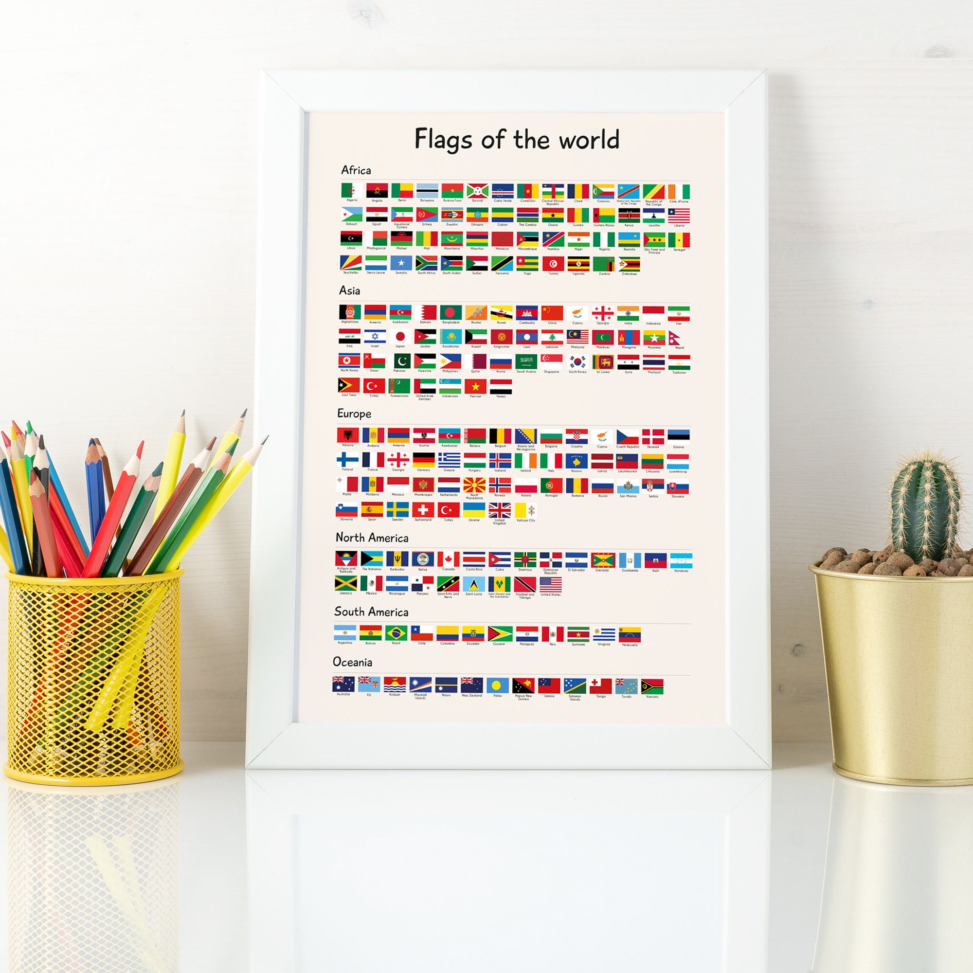 Flags of the World Wall Art, Art Print Unframed, Educational Poster ...