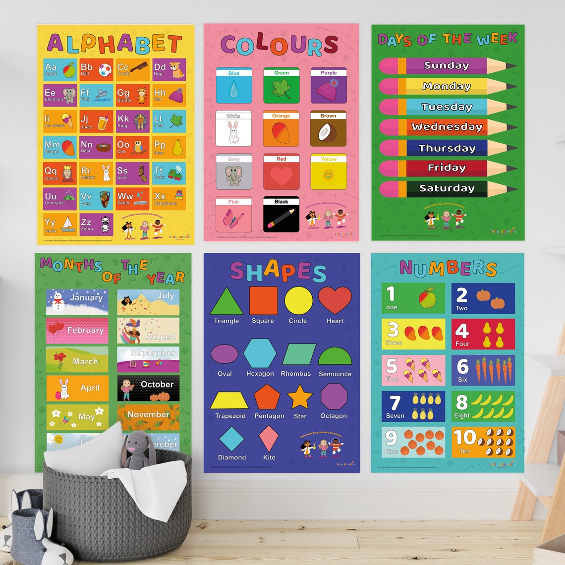 Set of 3 or 6 Educational Posters ~ Alphabet and Numbers Posters ...