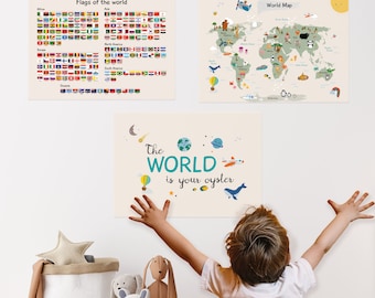 Laminated WORLD FLAGS Children Kids Learning Educational School Type ...