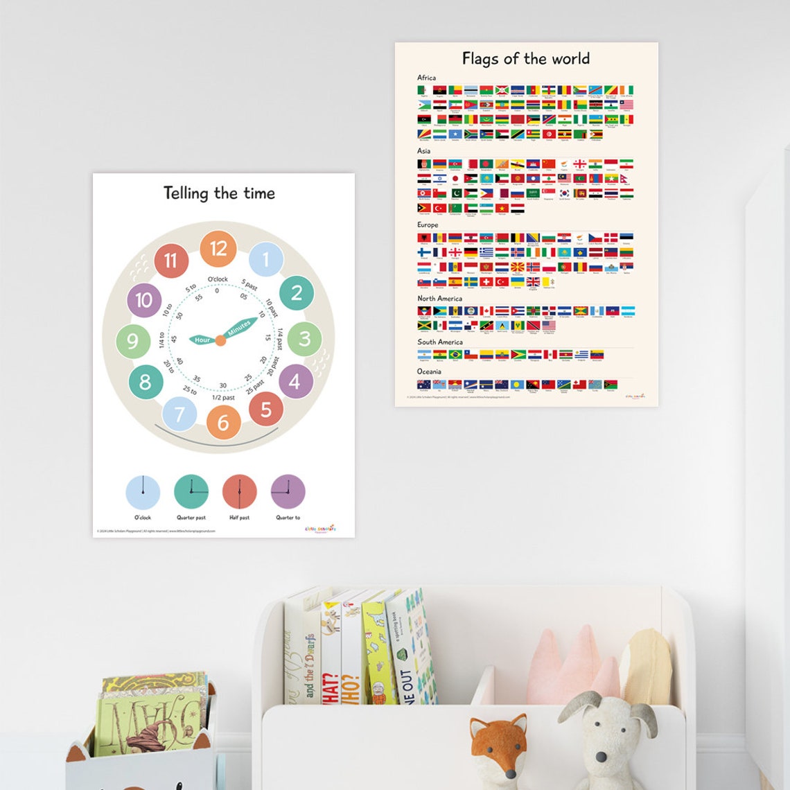 Set of 3 or 6 Educational Posters Flags of the World Body Parts Solar ...