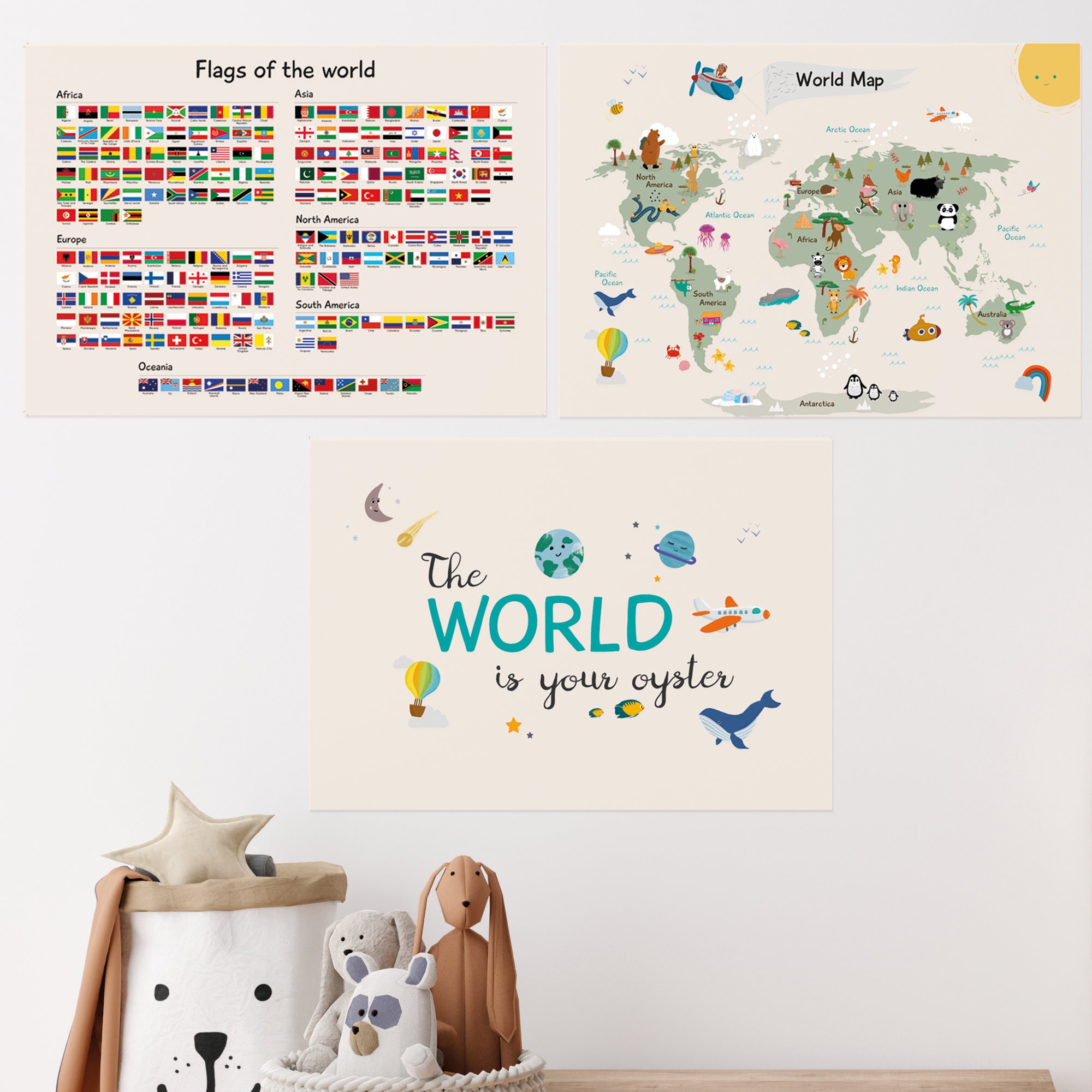 Set of 3 Educational Posters ~ World Map - the World is Your Oyster ...