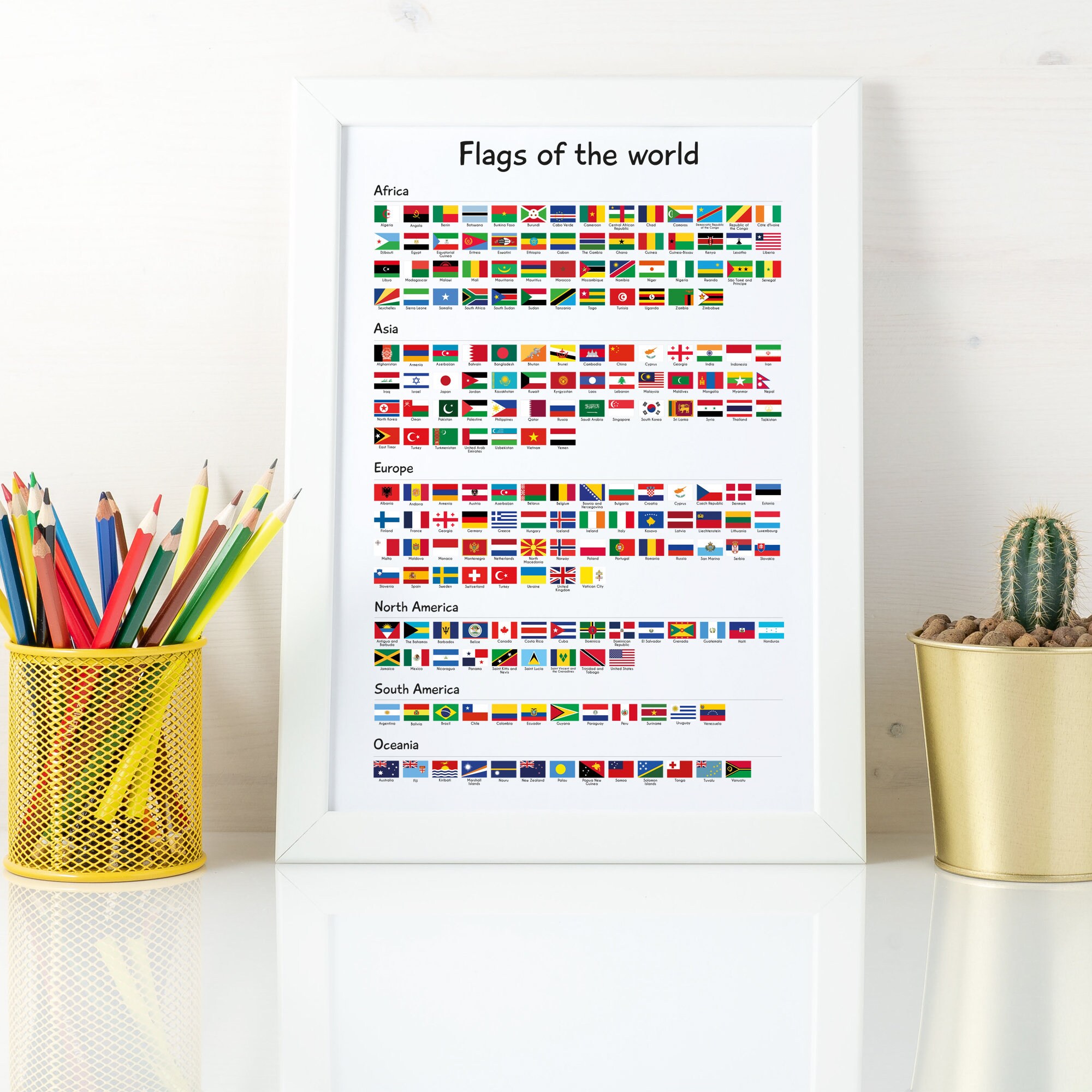 Flags of the World Wall Art, Art Print Unframed, Educational Poster ...