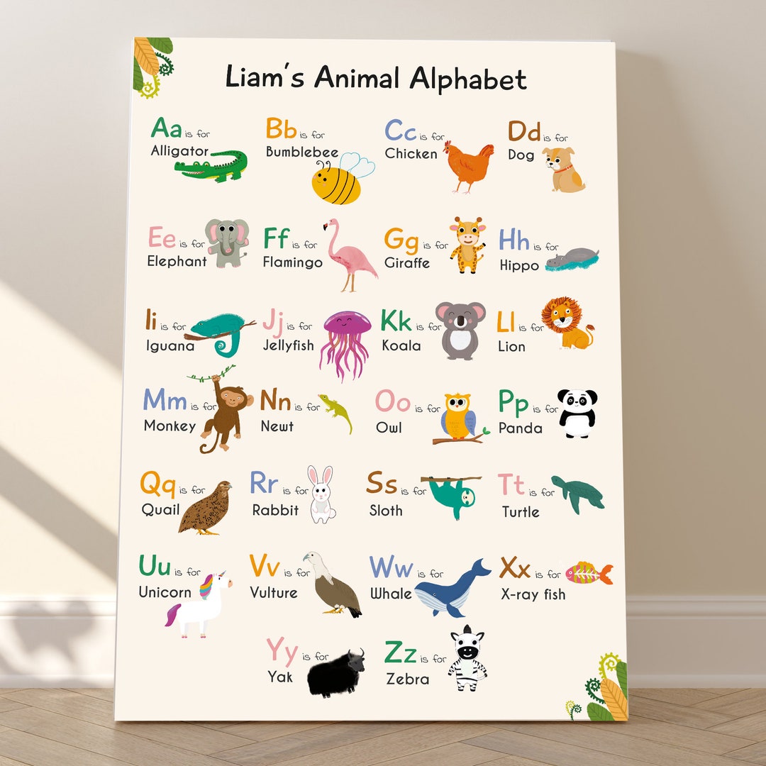 Personalised Alphabet Print, Alphabet Poster, Animal Alphabet ...