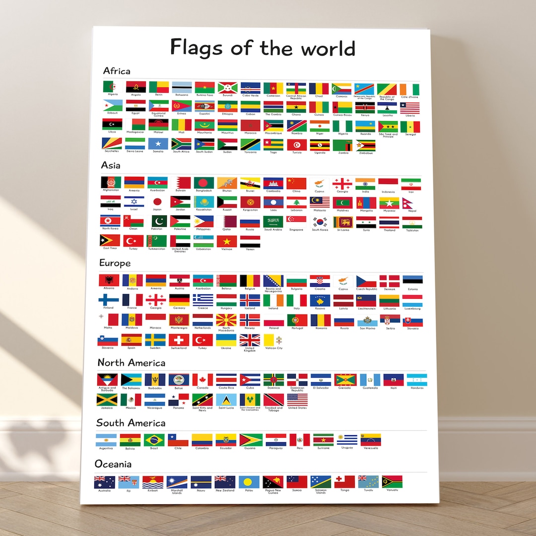 Flags of the World Wall Art, Art Print Unframed, Educational Poster ...