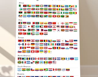Laminated WORLD FLAGS Children Kids Learning Educational School Type ...