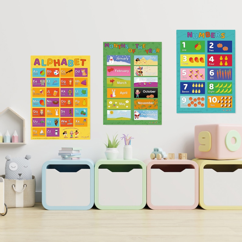 Set of 6 Educational Posters ~ Alphabet and Numbers Posters ~ Posters ...