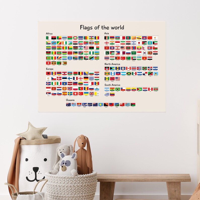 Set of 3 Educational Posters World Map the World is Your Oyster Flags ...