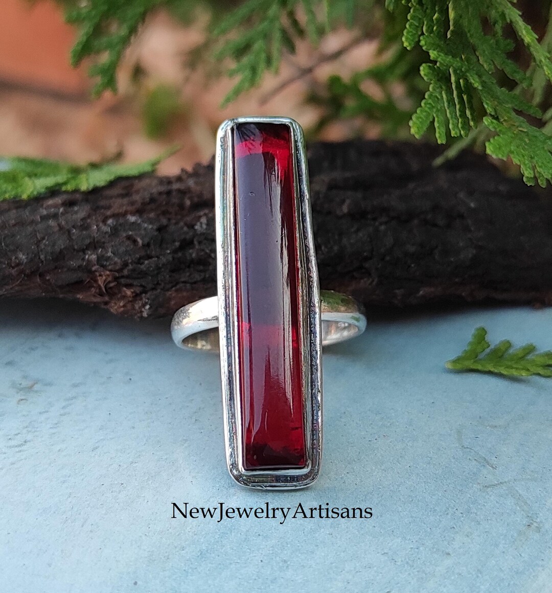Handmade Rectangular Garnet Ring: Sterling Silver Boho Jewelry - Etsy
