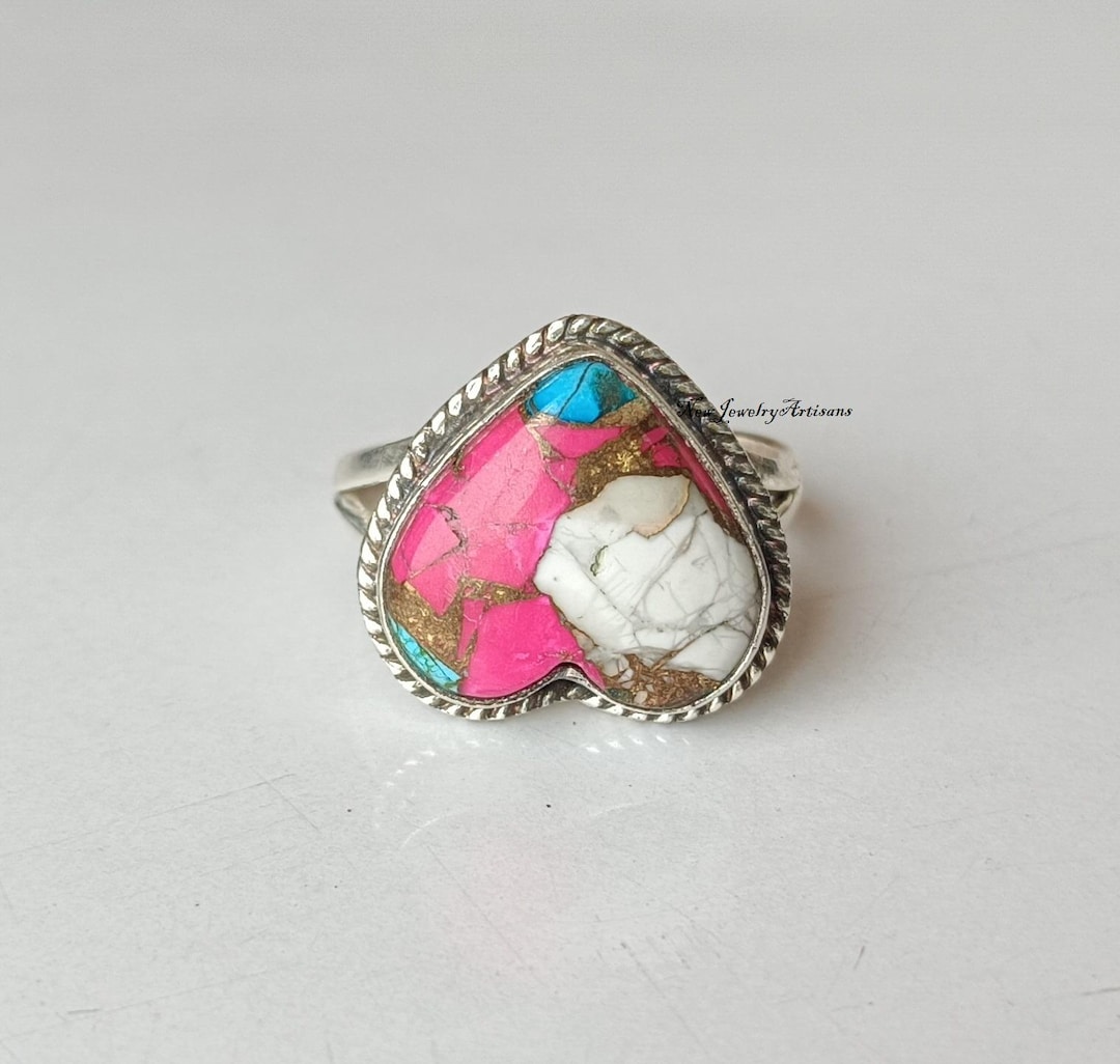 Cotton Candy Turquoise Heart Ring: 925 Sterling Silver, Handmade - Etsy