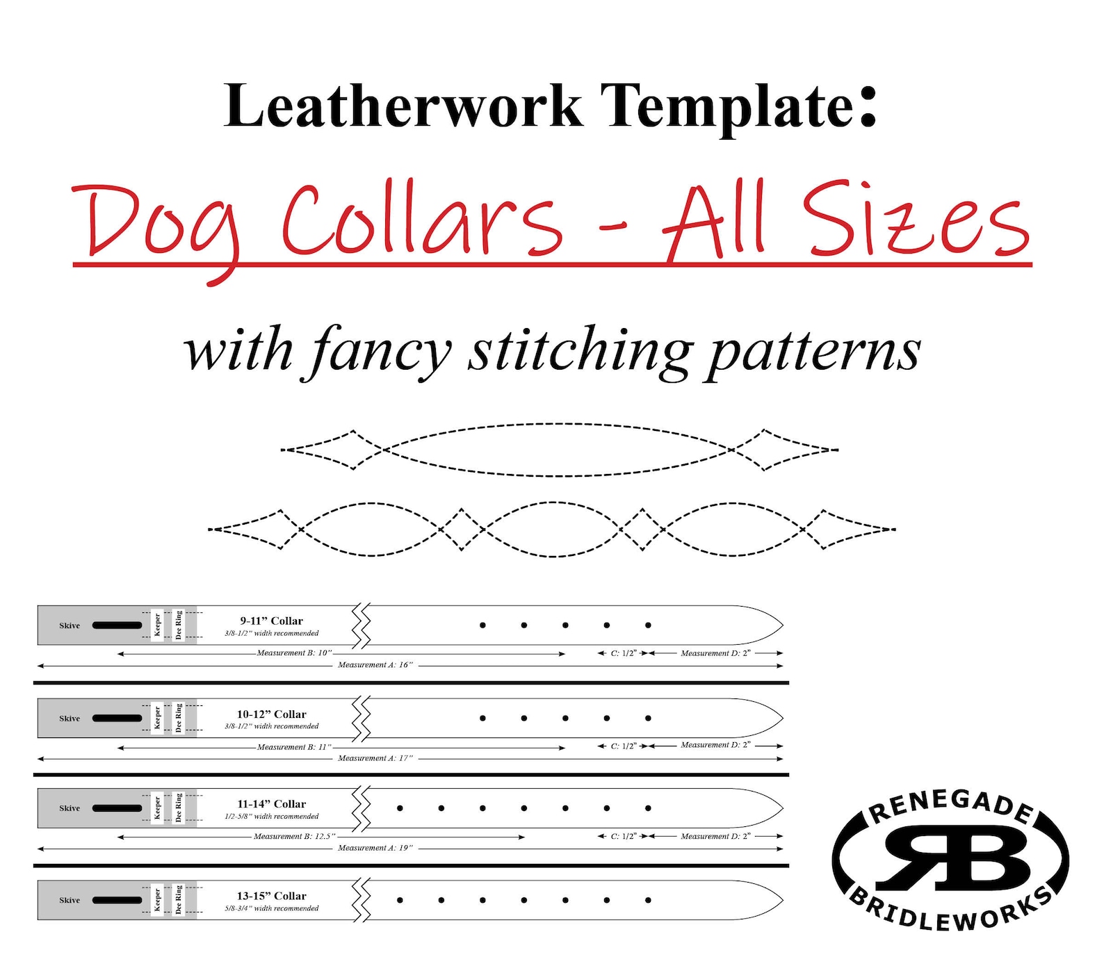 Template: Dog Collars With Fancy Stitching Patterns - All Sizes - Etsy
