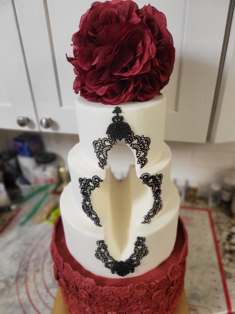 Faux 4 Tier Wedding Cake - 4 Tiers With Cutout and Rose Topper; Fake ...