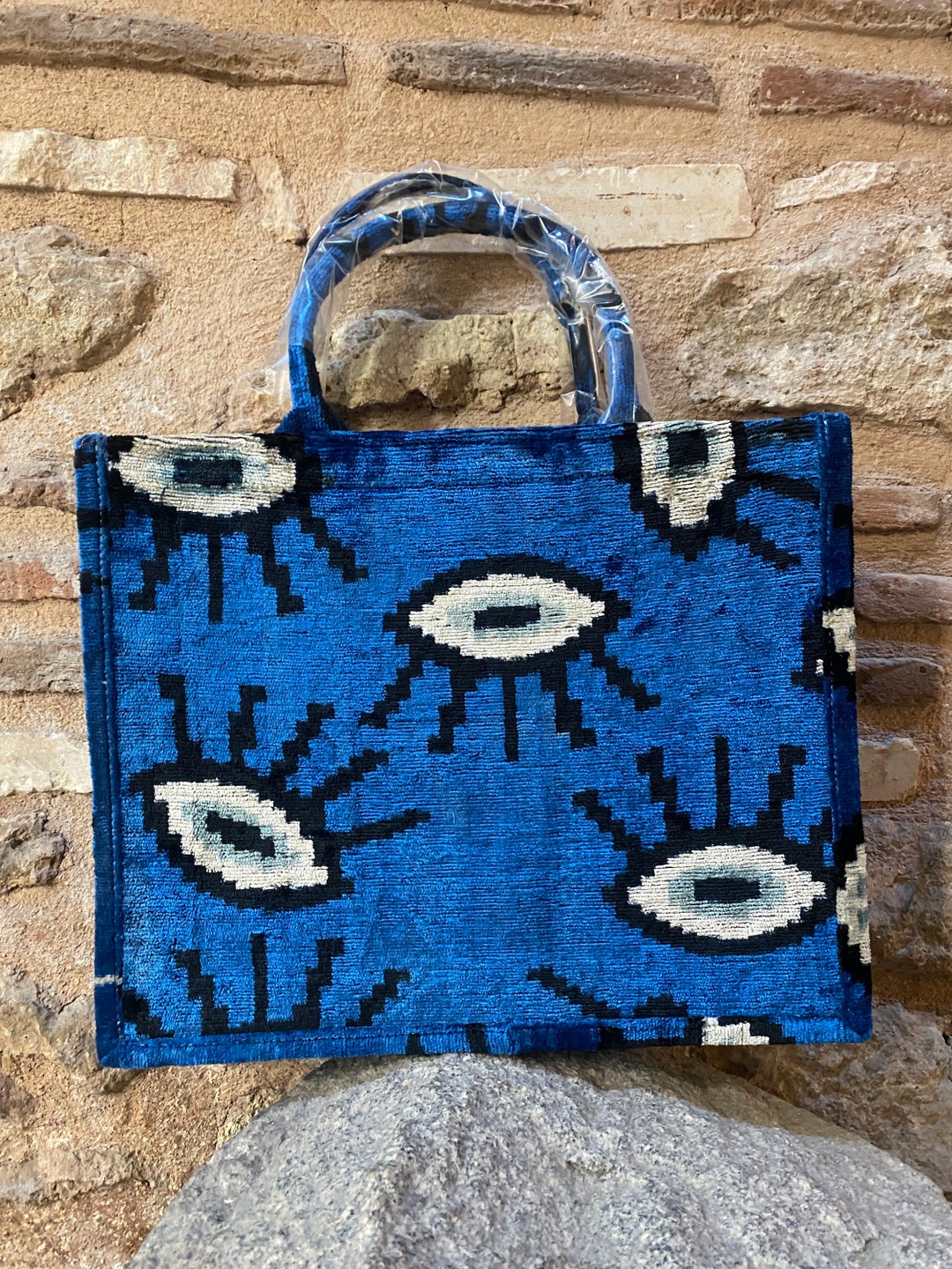 Ikat Large Totebag Blue Evil Eye Patterned, Handmade Evileye Spiritual ...