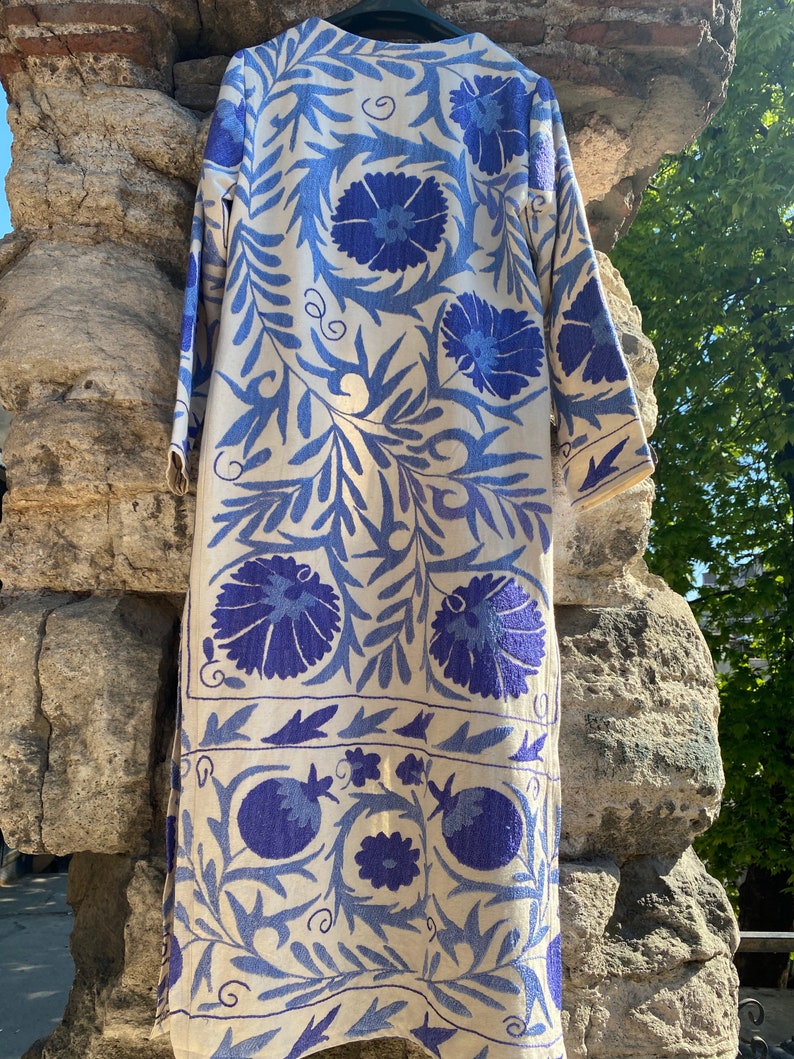Uzbek Suzani Embroidered Caftan Suzani Long Blue Caftan - Etsy