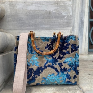 Tote Bag Velvet Navy Blue, Large Tote Traditional Boho Handmade Navy ...