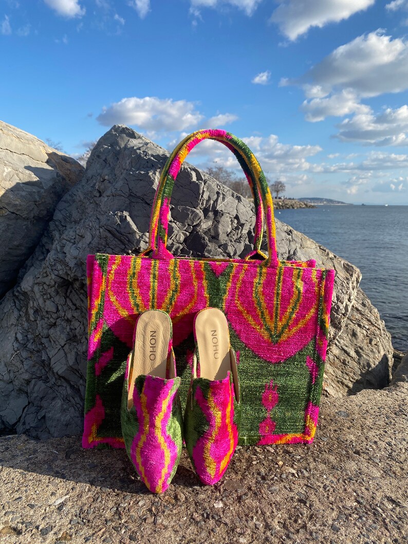 Bag Slipper Set Ikat Totebag With Slipper Ikat Velvet Bag | Etsy