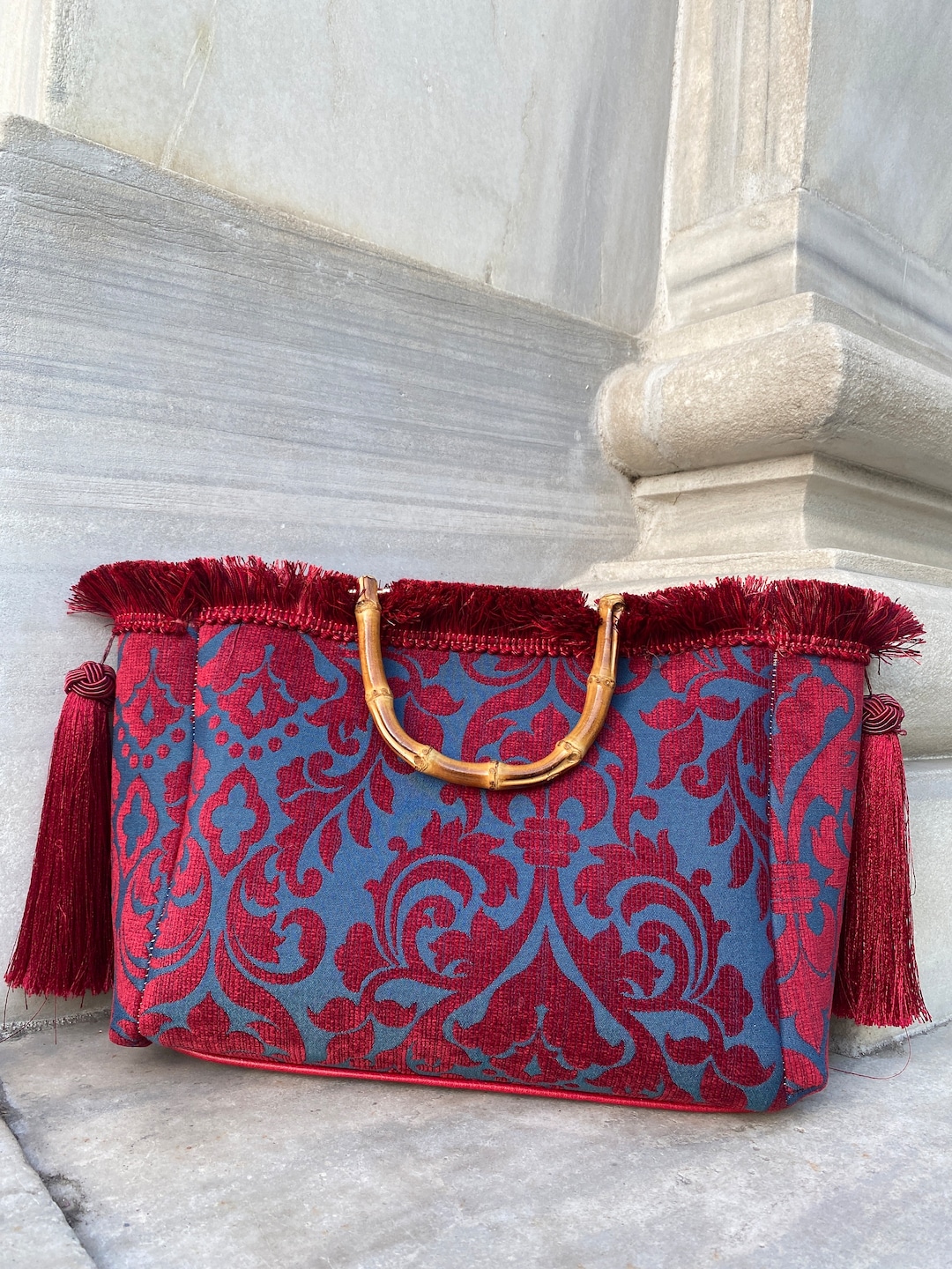 Tote Bag Velvet Barbie Red, Large Tote Baroque Bohemian Handmade Red ...