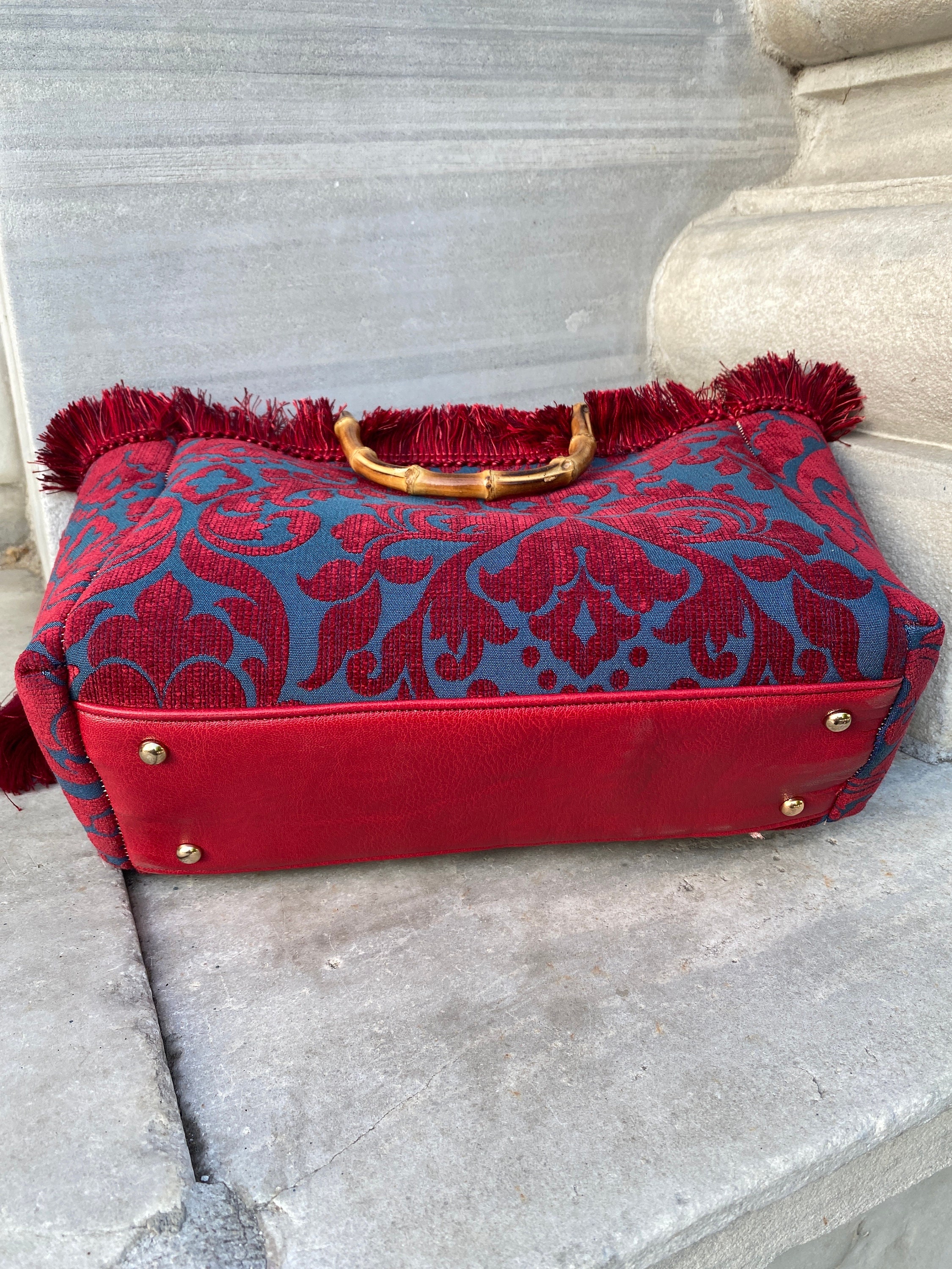 Tote Bag Velvet Barbie Red, Large Tote Baroque Bohemian Handmade Red ...