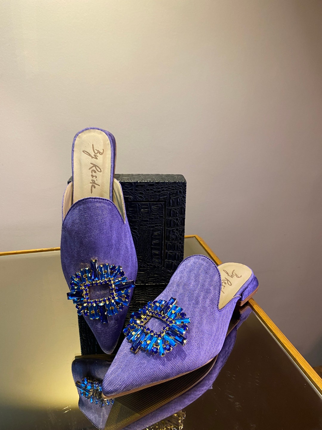 Shoe Lilac Colour Silk Fabric Handmade, Slippers for Woman to Evening ...