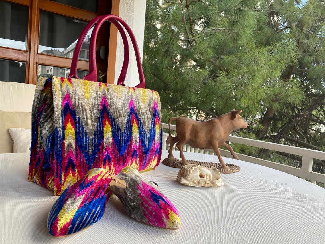 Bag Slipper Set Ikat Totebag With Slipper Ikat Velvet Bag - Etsy